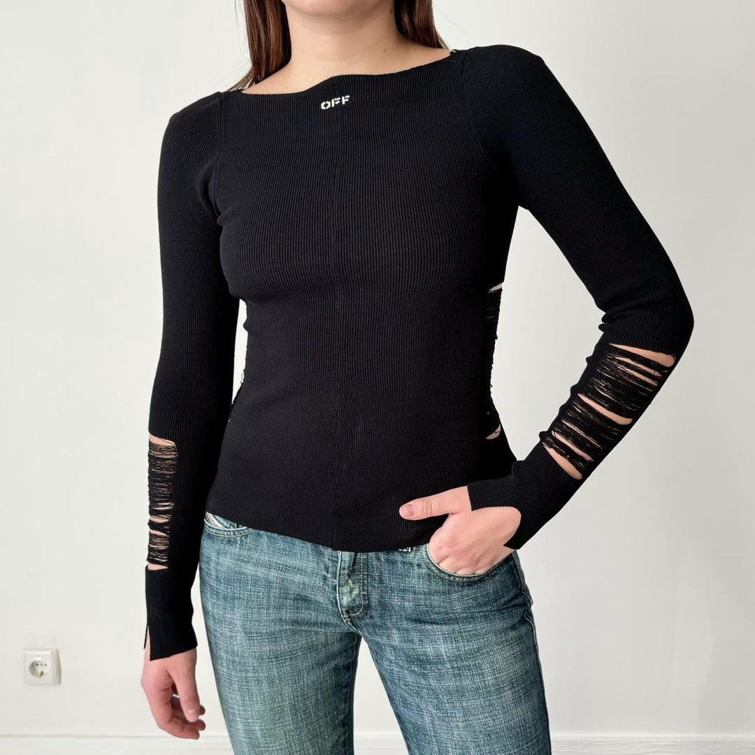 Off-white 'OFF' Stamp Women's Second Skin Ripped Top Avant Garde Opium ...