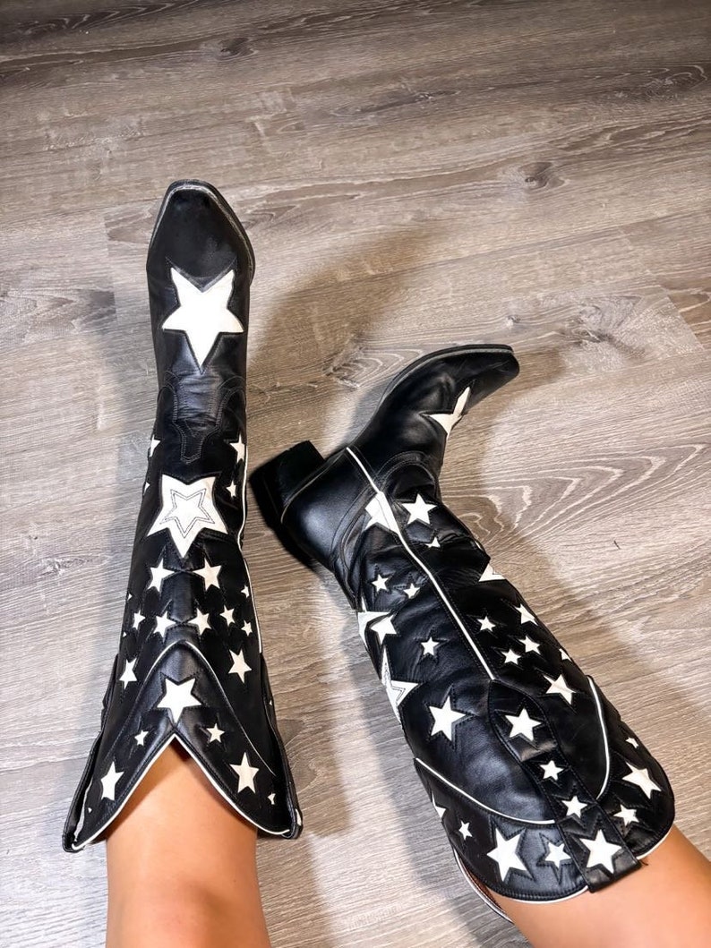 Black Cowgirl Boots, Star Western Cowboy Boots - Etsy