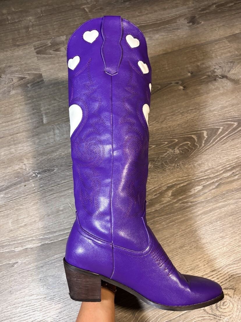 Purple Cowgirl Boots, Purple Heart Western Boots - Etsy