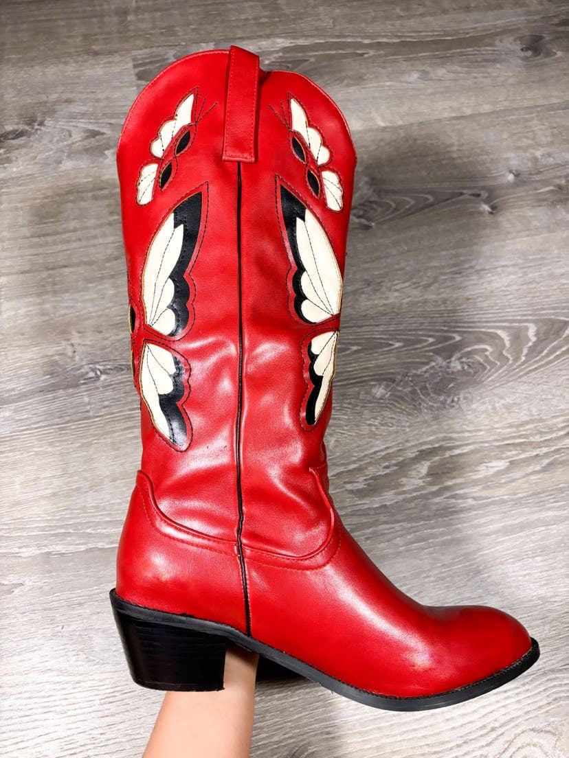 Red Cowgirl Boots, Butterfly Cowboy Boots - Etsy