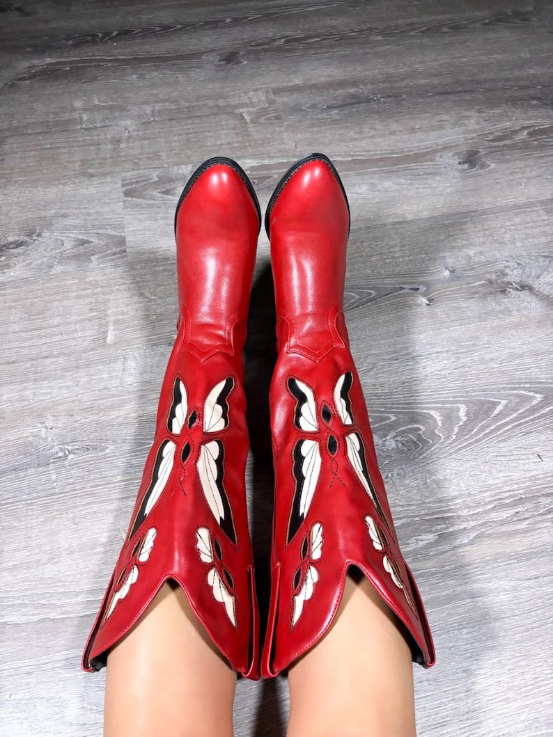 Red Cowgirl Boots, Butterfly Cowboy Boots - Etsy