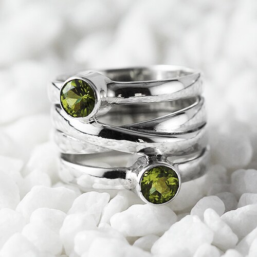 Green Peridot Ring August Birthstone Ring Gemstone Silver | Etsy