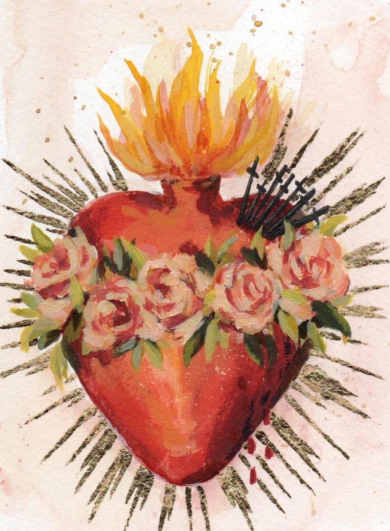 Mary's Blessed Heart Painting | Devout Christian Art Print | Catholic ...