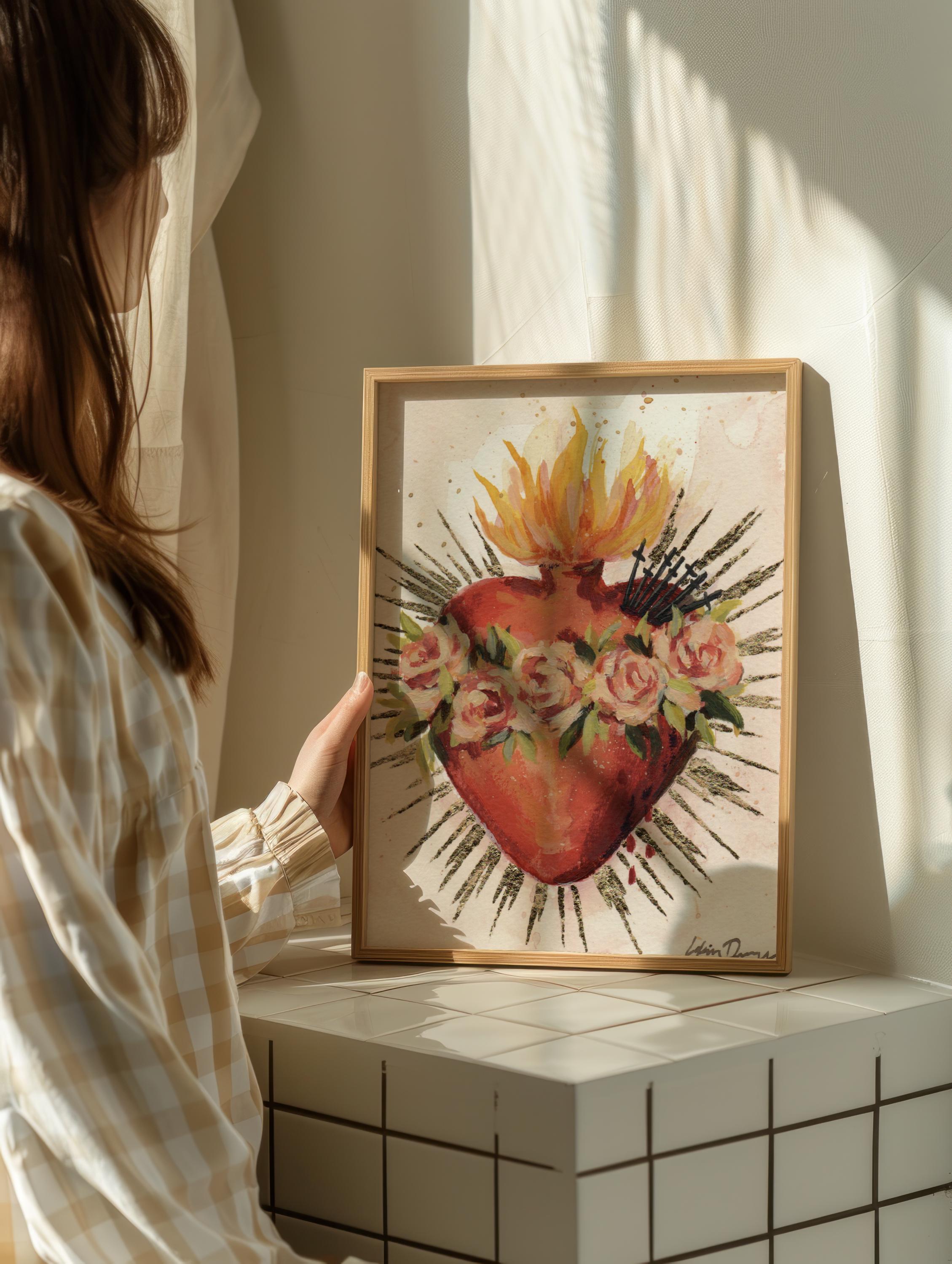 Mary's Blessed Heart Painting | Devout Christian Art Print | Catholic ...