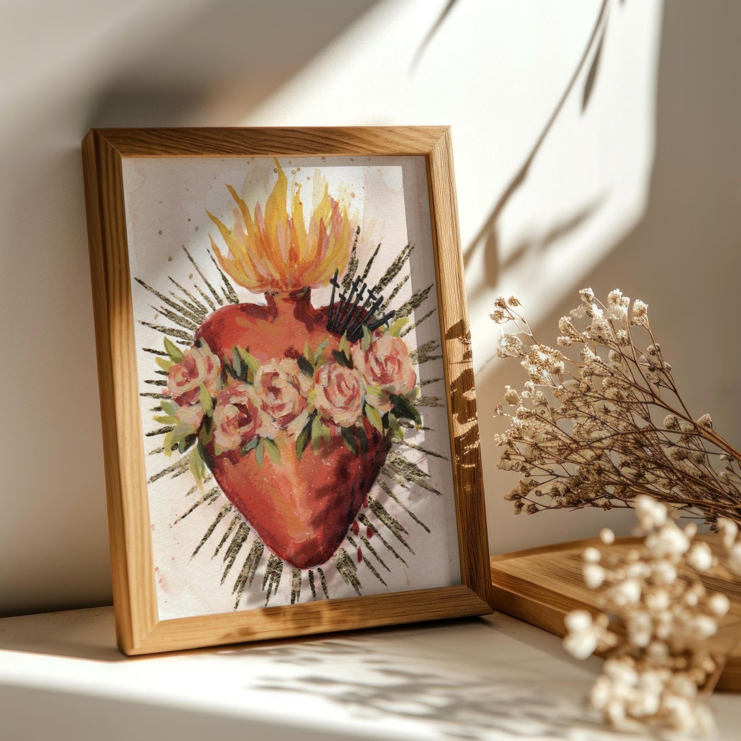 Mary's Blessed Heart Painting | Devout Christian Art Print | Catholic ...