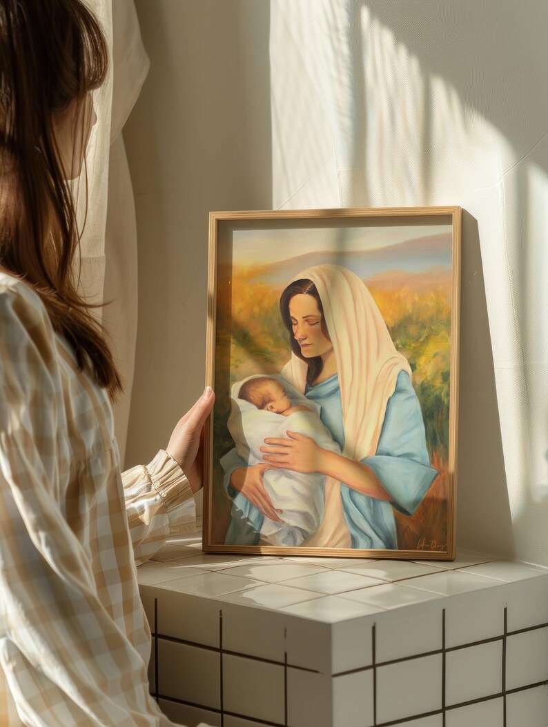 Blessed Mother Artwork | Baby Jesus Painting | Catholic Wall Art | Mary ...