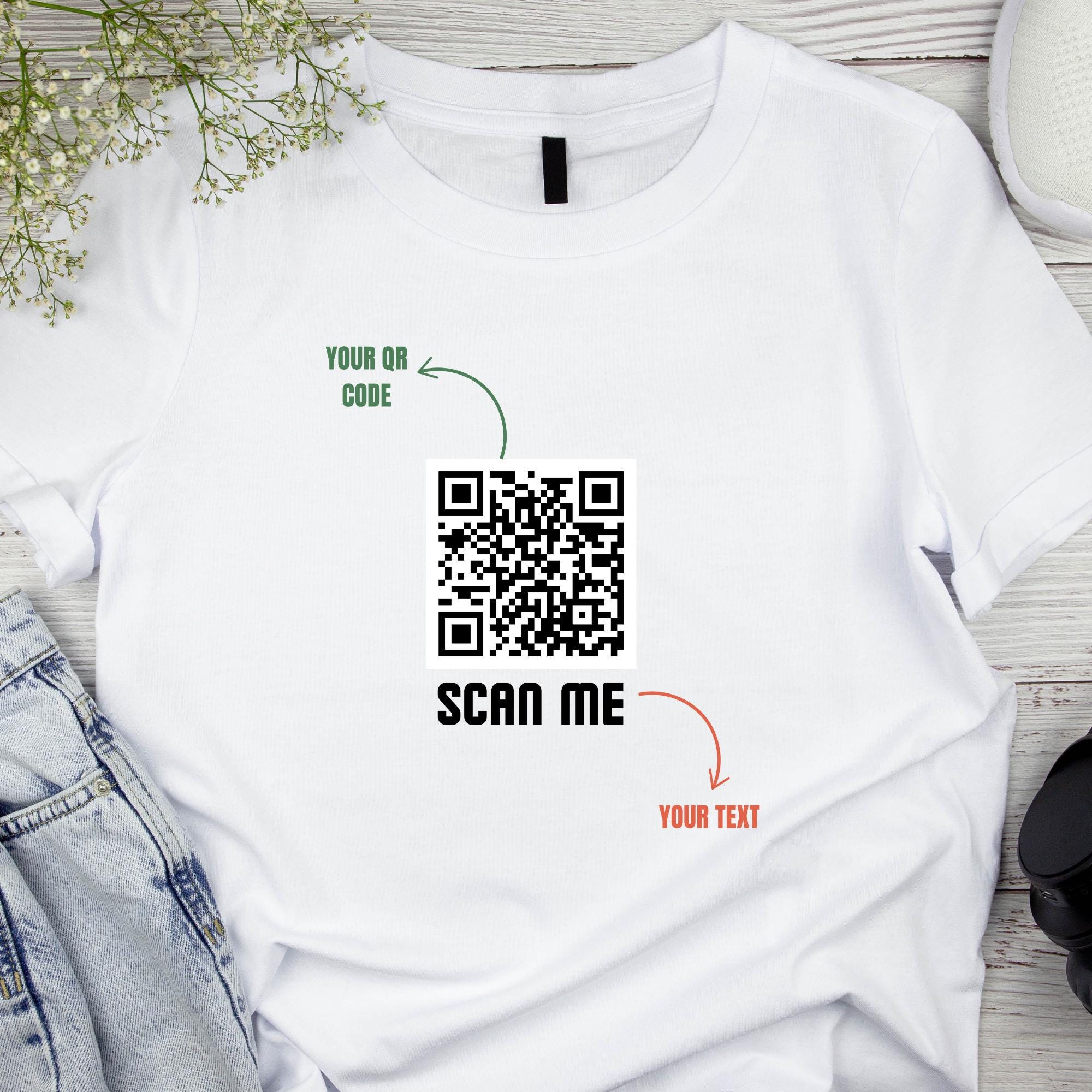 Custom QR Code Shirt, Personalized Scan Me T-shirt, Custom Text QR ...