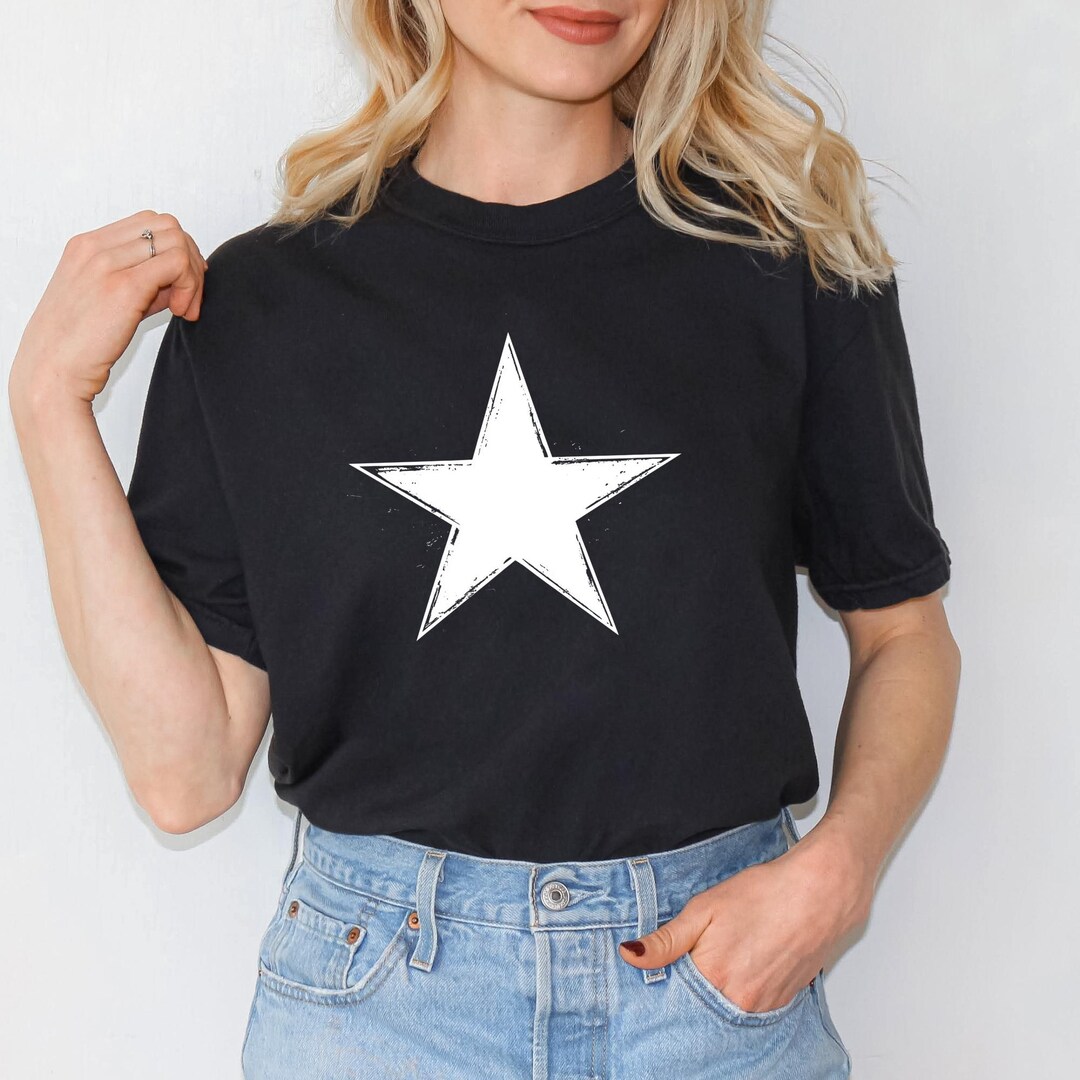 Minimal Star Shirt, Simple White Star Graphic Tee, Casual Unisex Star T ...