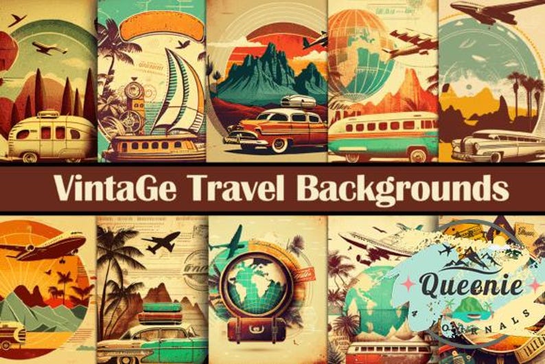 Retro Travel Vintage, Travel Wallpaper, Travel Digital Paper, Digital ...
