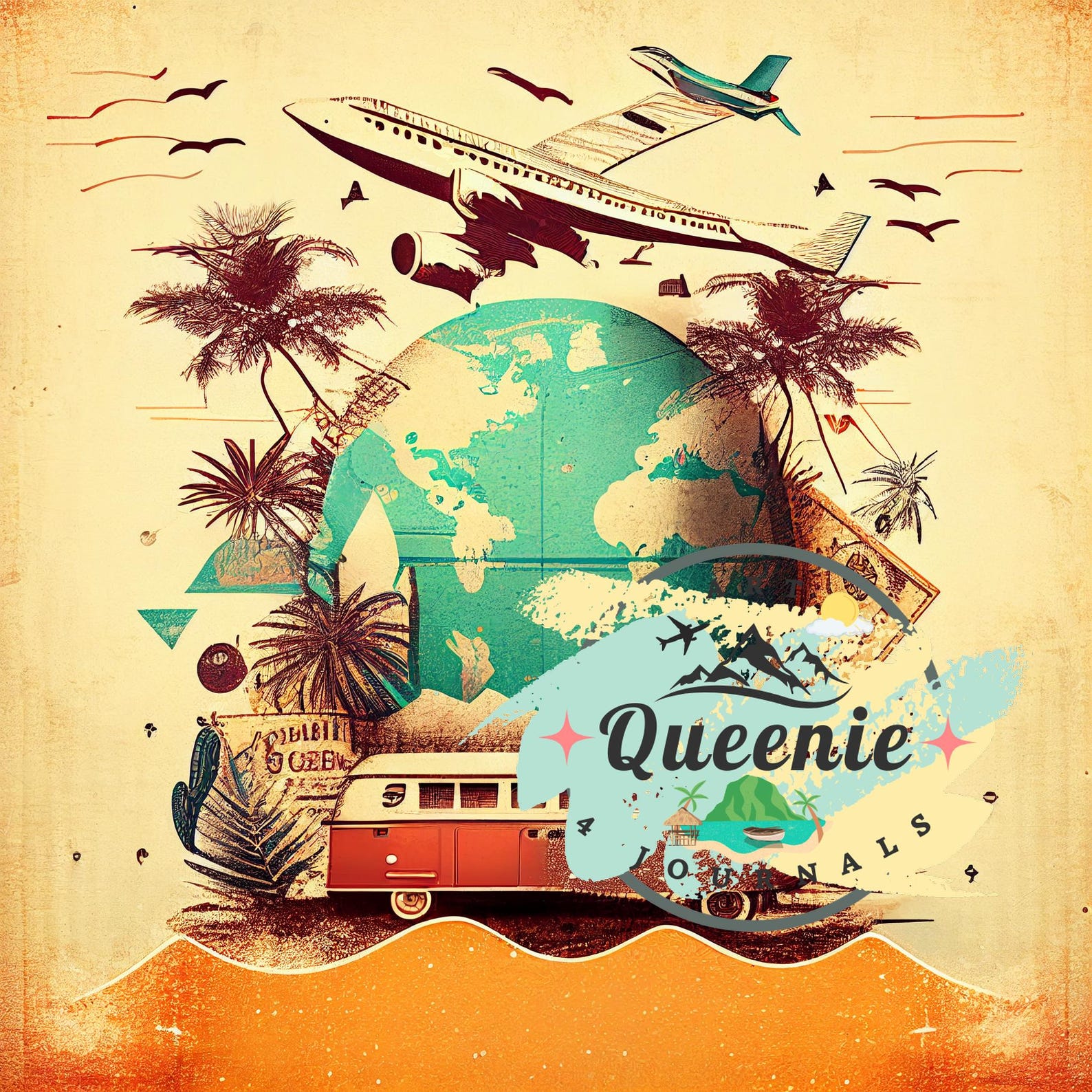 Retro Travel Vintage, Travel Wallpaper, Travel Digital Paper, Digital ...