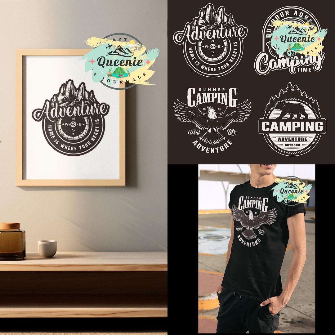 Vintage Camping Labels: Retro Monochrome Stickers (digital Download) - Etsy