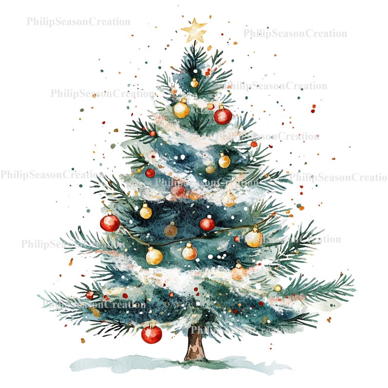 10 Watercolor Christmas Tree Clipart Bundle, Xmas Tree PNG Set, Holiday ...
