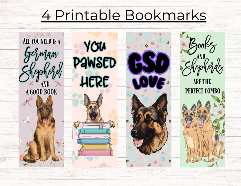 German Shepherd Inspired Printable Bookmarks for Readers and Dog Lovers ...