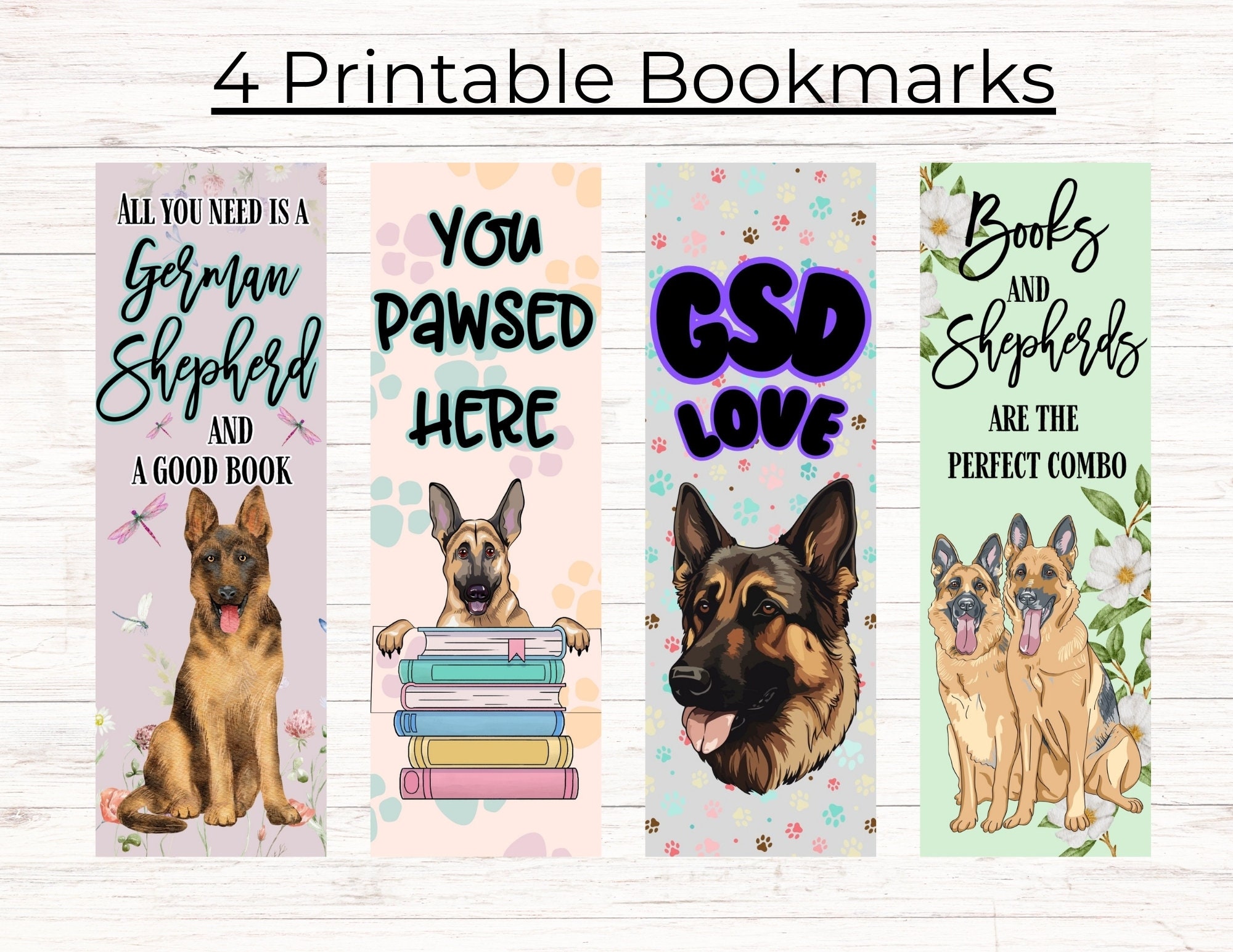 German Shepherd Inspired Printable Bookmarks for Readers and Dog Lovers ...