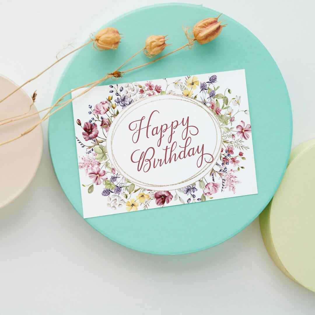 Birthday Greeting Card, Flowery Card, Happy Birthday Card, Greeting ...