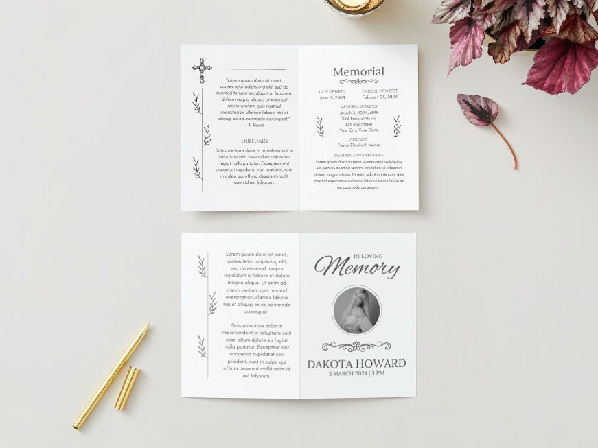 Editable Minimalist Funeral Program Template, Memorial Program ...