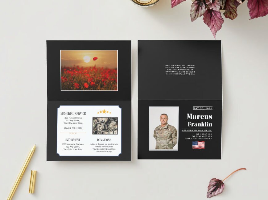 Editable Veteran Funeral Program Template, Memorial Program, Memorial ...