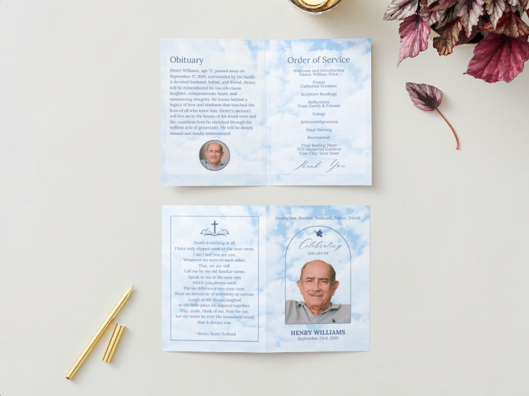 Editable Cloud Funeral Program Template, Memorial Program, Memorial ...