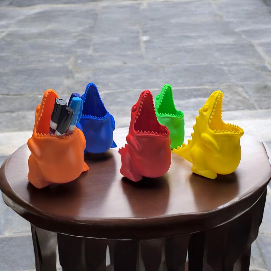 Cute 3D Printed Dinosaur Pencil Holder - 4”x4”x6” Desk Accessory for ...