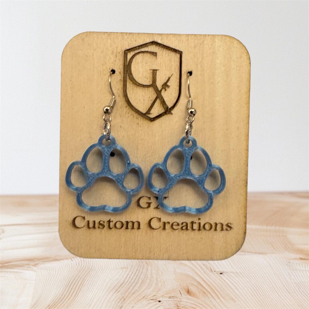 3D Printed Dangling Earrings - Blue Pet Paws - Etsy