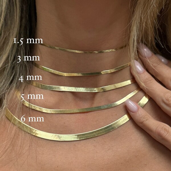 14k Herringbone Solid Gold Necklace - Etsy