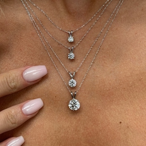 1.0-5.0 Carat Lab Grown Diamond Solitaire Necklace Pendant/dainty ...