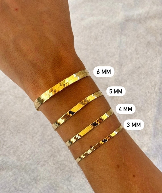 10k Solid Yellow Gold High Polish Herringbone Bracelet 710 3mm 4mm 4.7mm 6mm Multi strand Layering Necklace chain best Selling Etsy