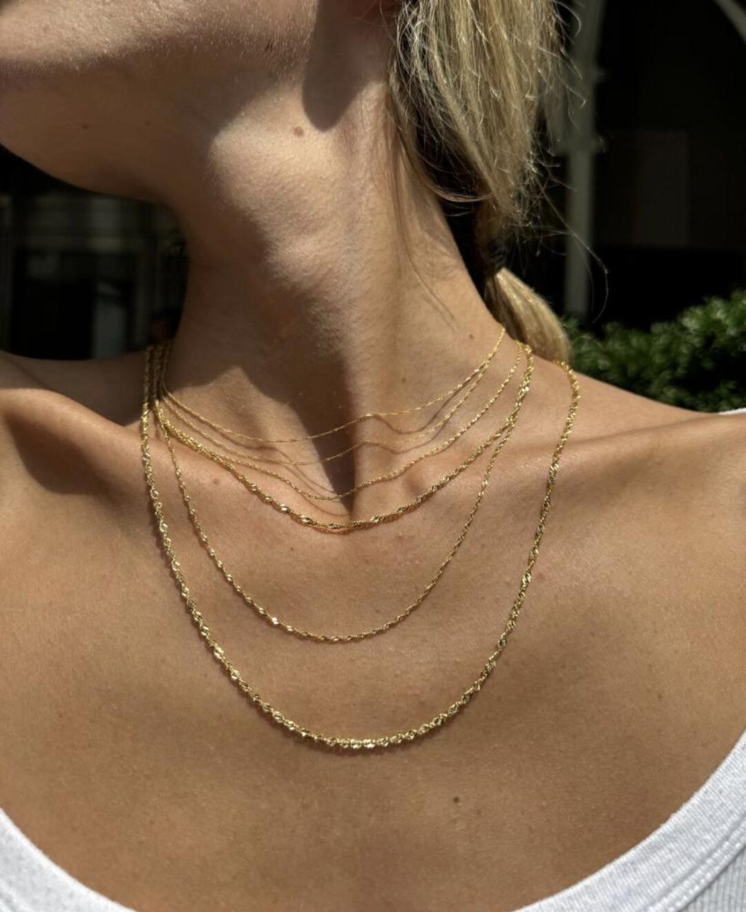 14K Solid Yellow Gold Singapore Rope Chain Necklace, 16" 18" 20" 22" 24 ...