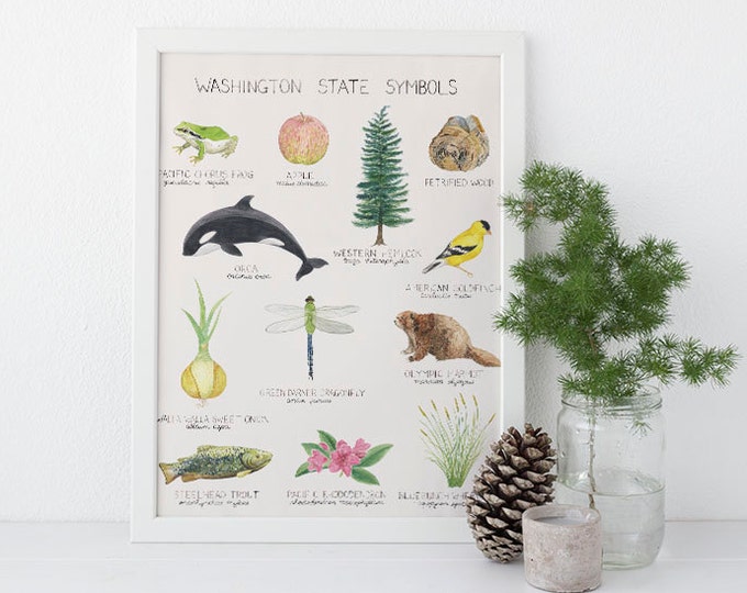 Washington State Symbols Art Print / Washington State Art / State ...