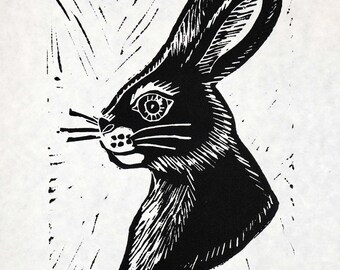Bunny Linocut Print Original Rabbit Linocut Wildlife Linocut Gift for ...