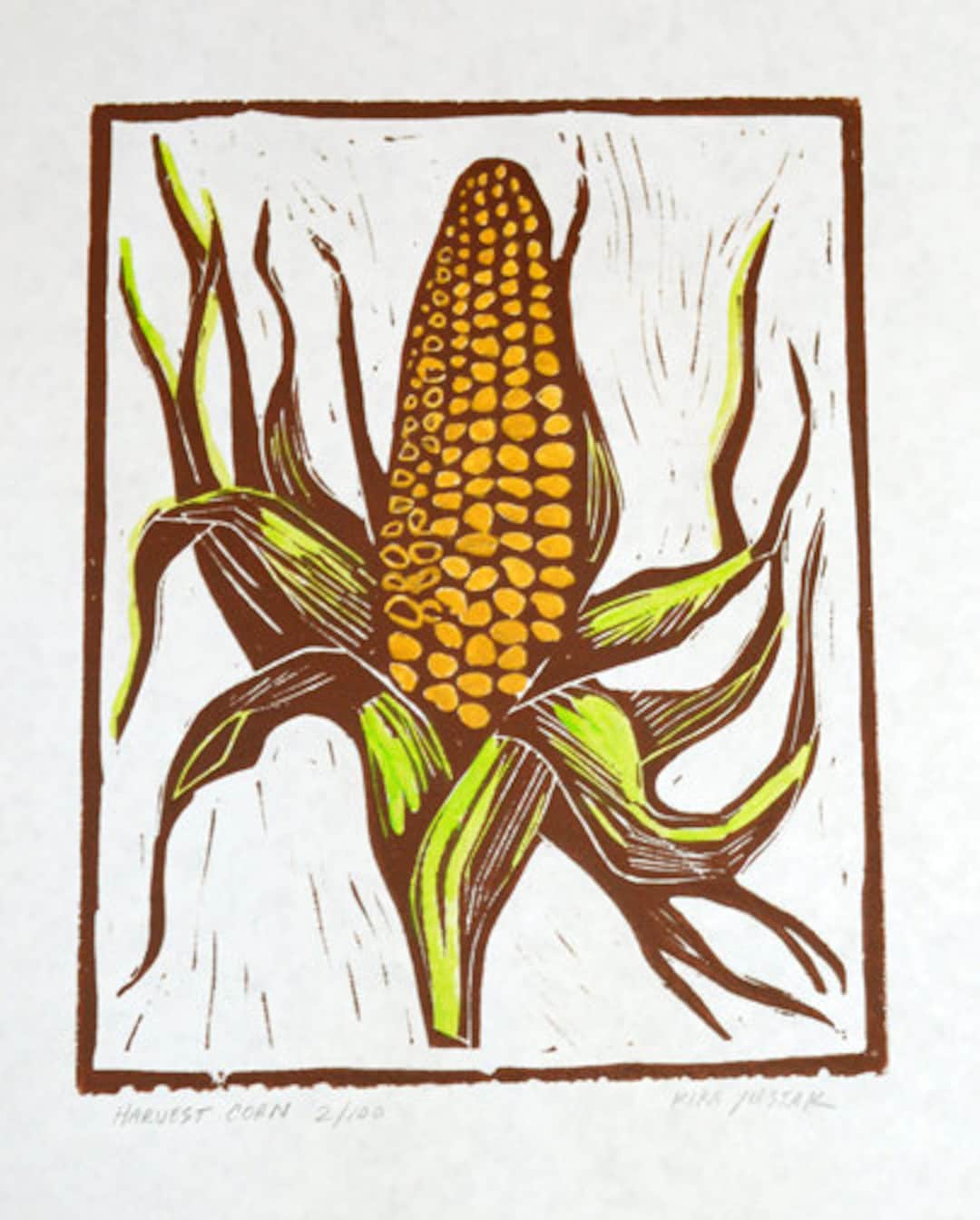 Harvest Corn - Linocut Print - Etsy