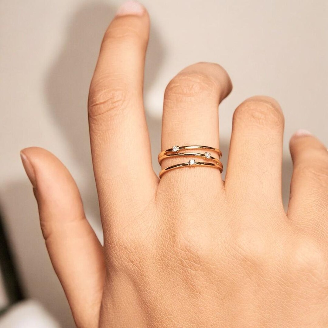 Multi Strand Ring, Stacking Ring Cubic, Multi Strand Ring, Triplet Row ...