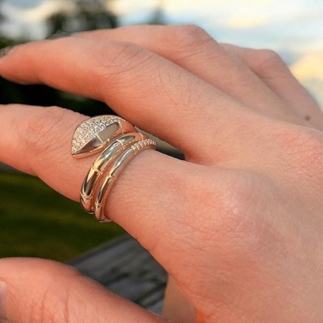 Snake Ring, Gold Plated Snake Ring, Silver Snake Ring, Ring With Zircon ...