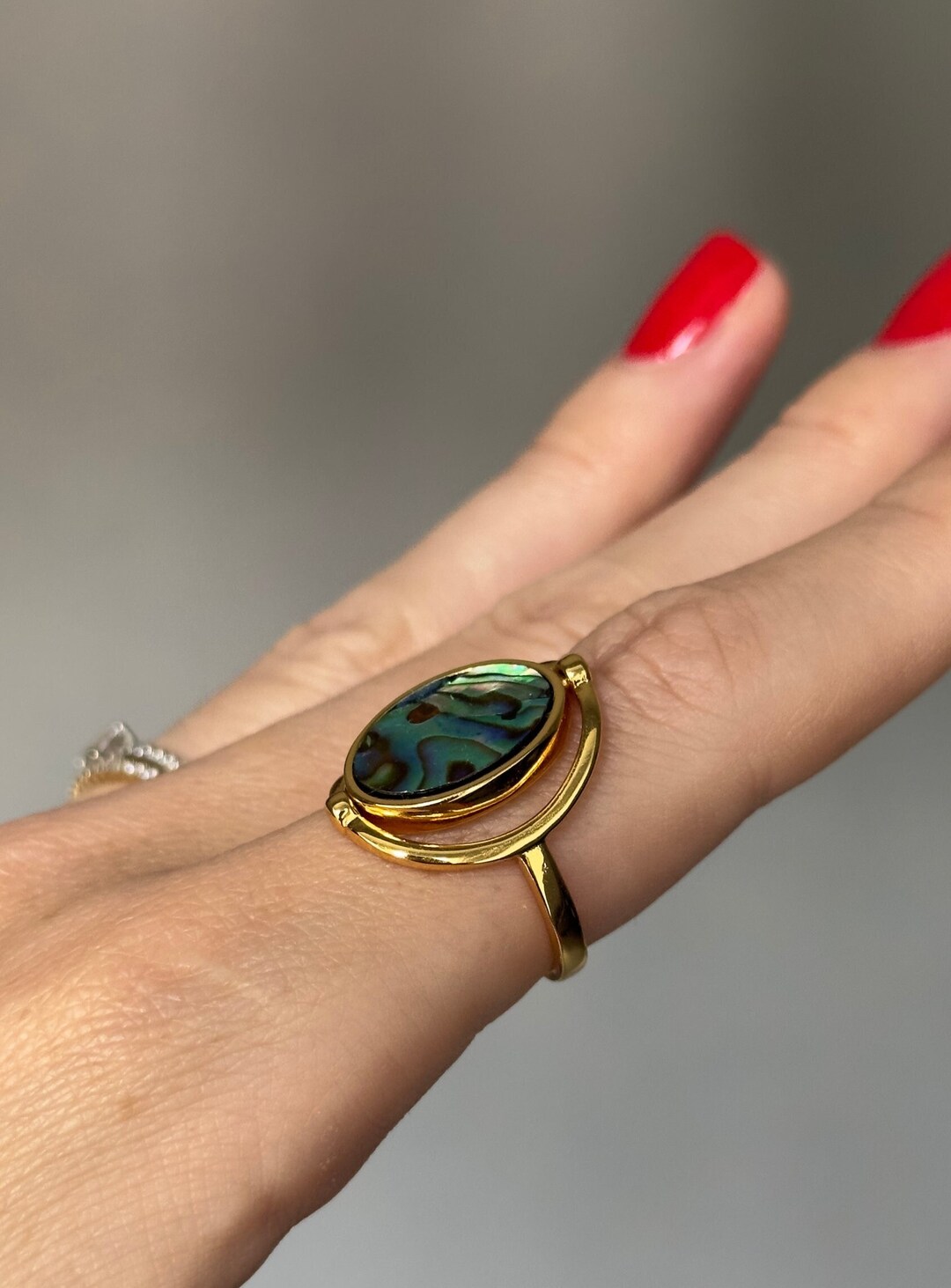 Abalone Ring White Shell Double Sided Ring 18k Gold Plated Ring - Etsy