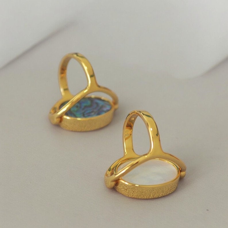 Abalone Ring White Shell Double Sided Ring 18k Gold Plated Ring - Etsy