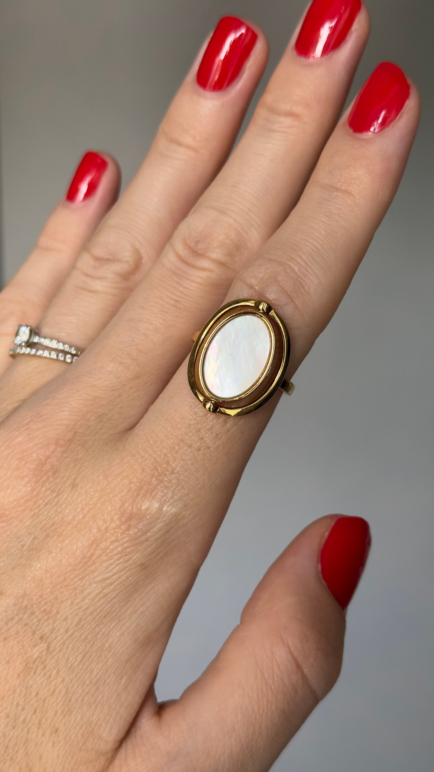 Abalone Ring White Shell Double Sided Ring 18k Gold Plated Ring - Etsy