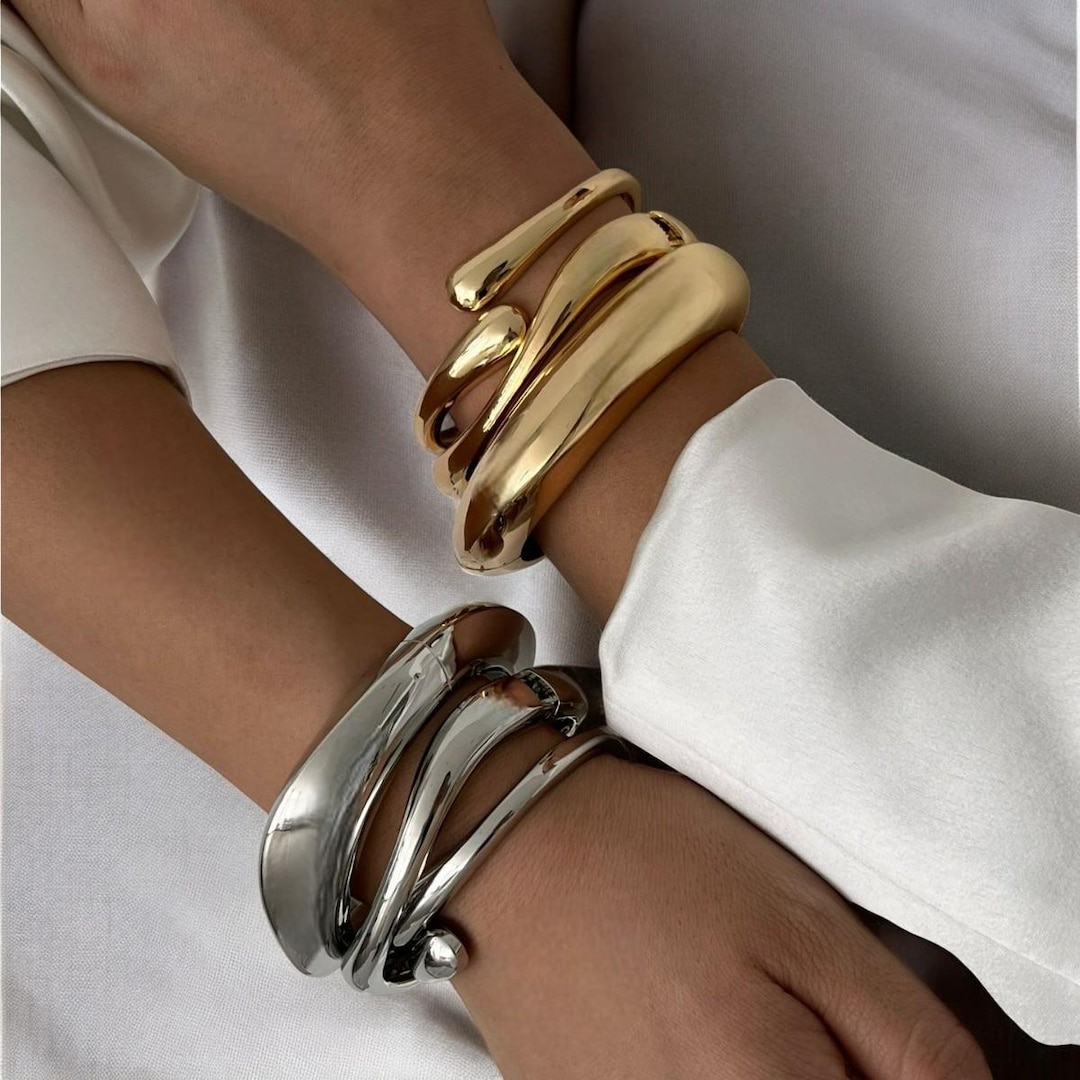 Cuff Bracelets – Wide Chunky Gold Bangles for Women, Stylish Bracelet Set, Perfect Gift for Her ...