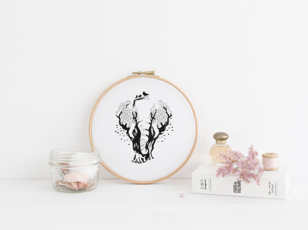 Elephant Tree Optical Illusion Embroidery Design 5 Sizes & 9 Formats ...