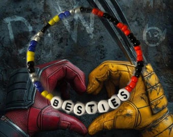 Deadpool and Wolverine Beaded Bracelet | 6.75" Stretchable Glass Beads ...
