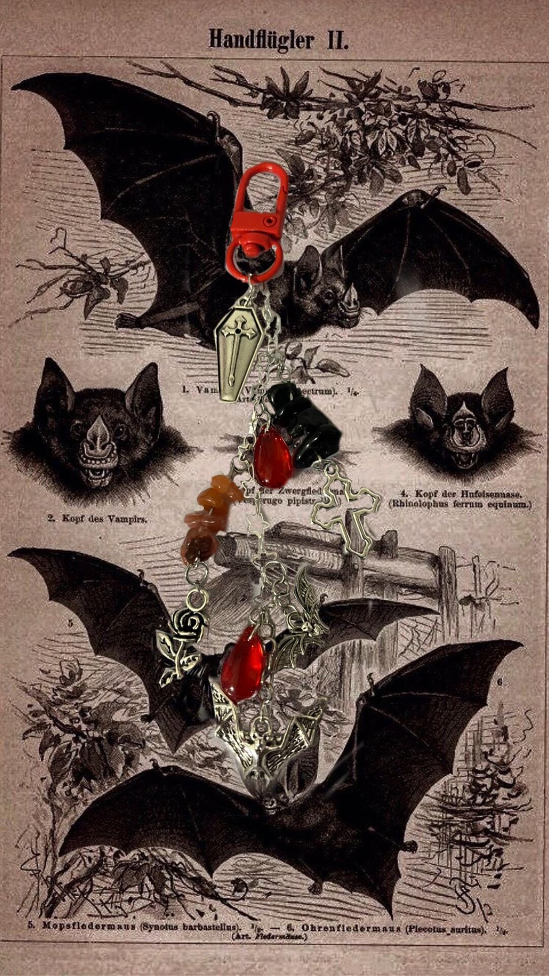 Vampire Keychain: Coffin, Cross, and Red Teardrop Charms - Etsy