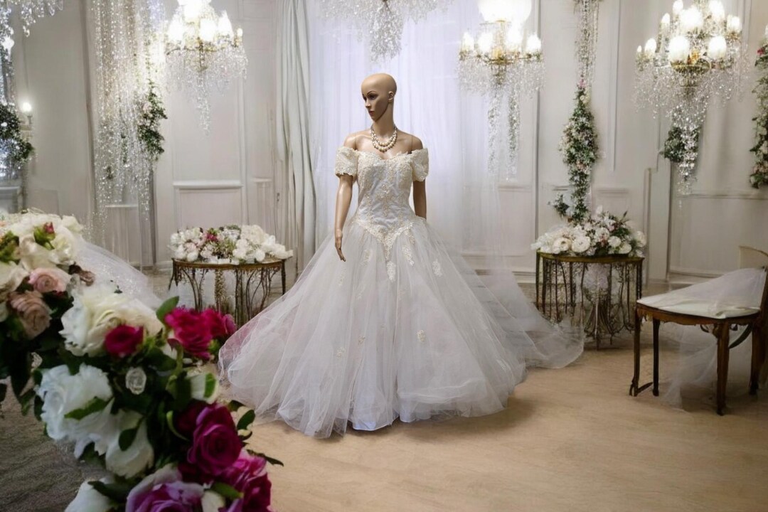 Princess Wedding Dress Fairytale White Bridal Gown Sequin & Pearl ...