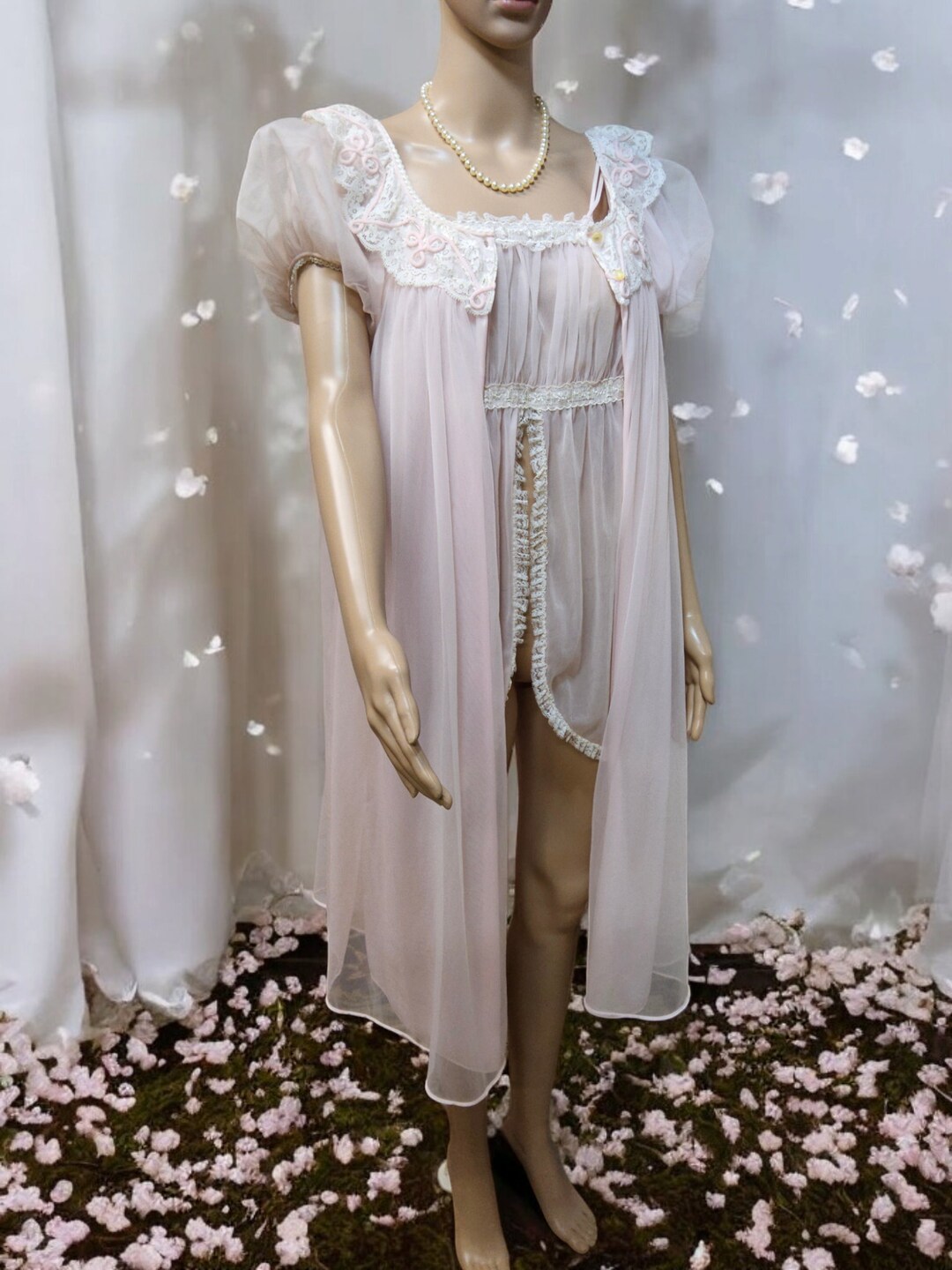 Babydoll Lingerie Baby Pink Set Sexy Sheer Robe & Nightie - Etsy