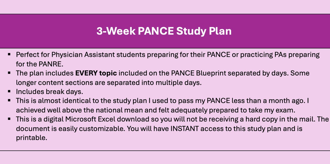 3 Week PANCE Study Plan for the Physician Assistant Student / PANRE ...