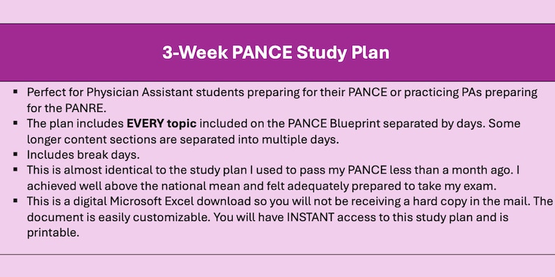 3 Week PANCE Study Plan for the Physician Assistant Student / PANRE ...