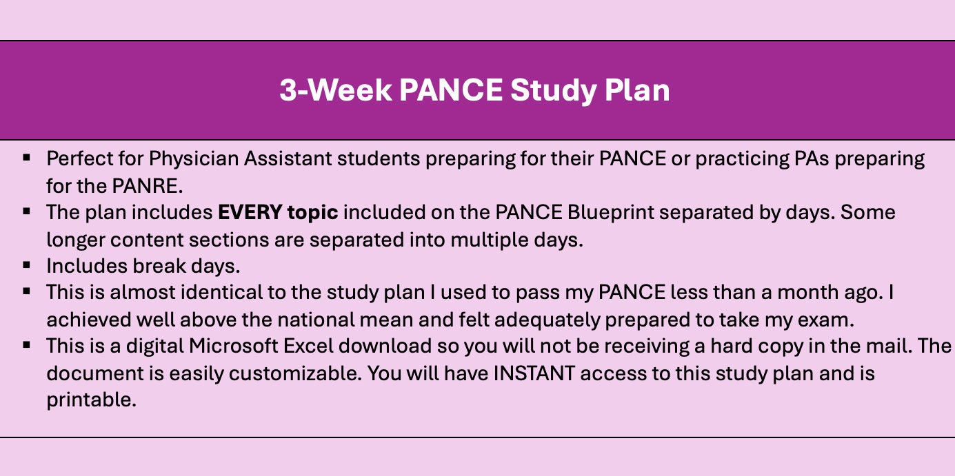 3 Week PANCE Study Plan for the Physician Assistant Student / PANRE ...