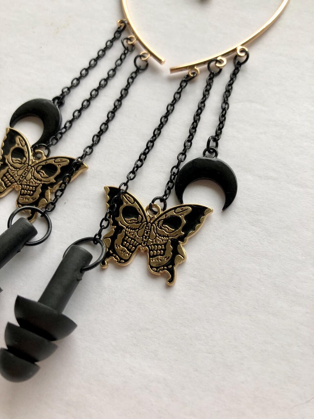 Black Moon Skull Moth | Handmade Ear Cuff Earplugs | Concerts | Rave ...