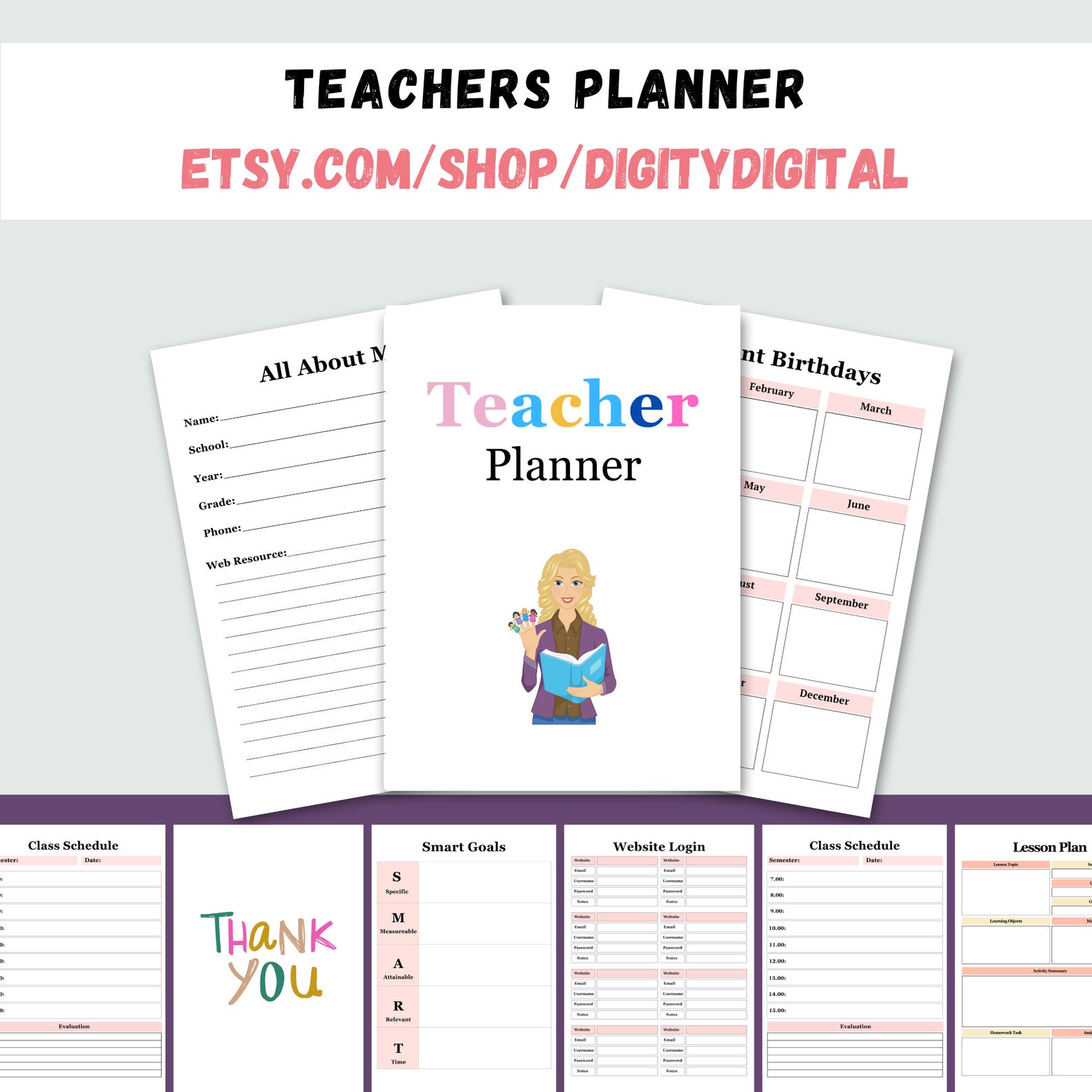 Teachers Planner Printable Teaching Journal Gift for School Teachers ...
