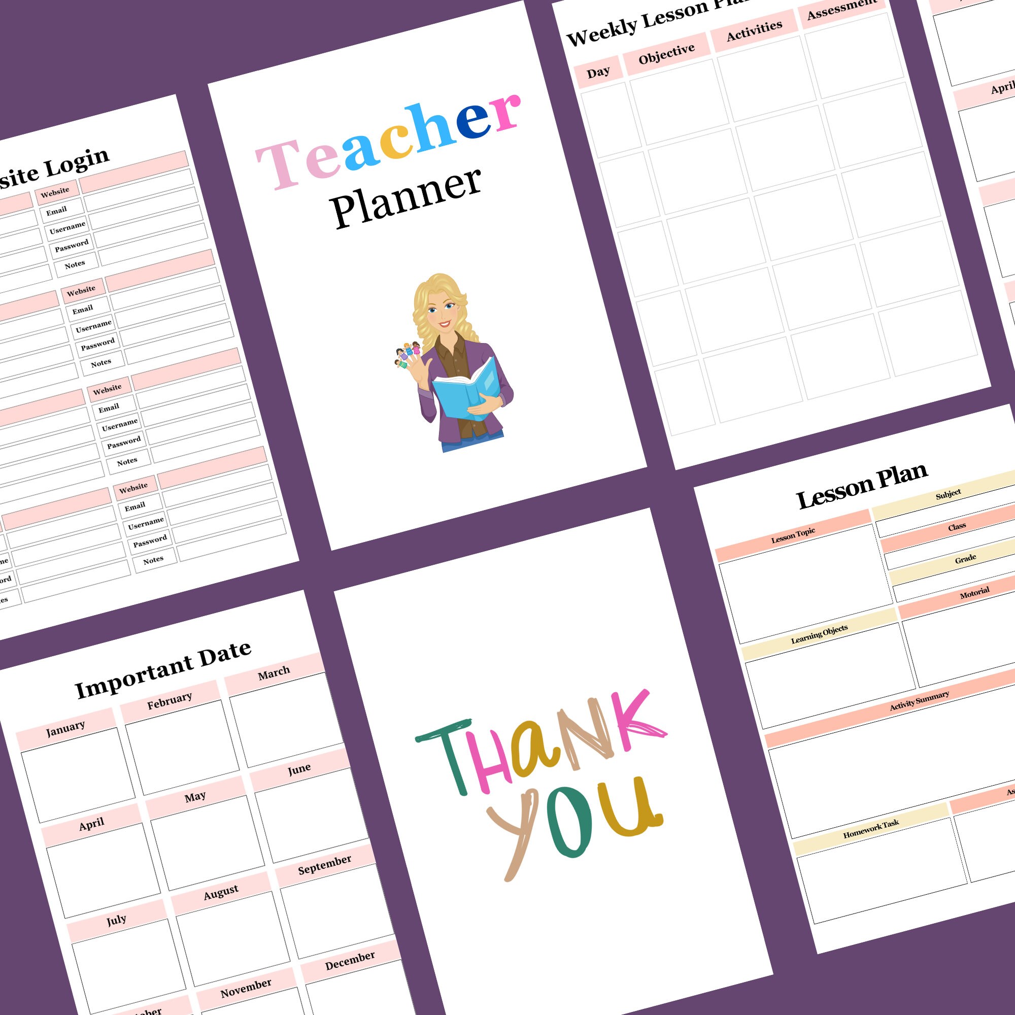 Teachers Planner Printable Teaching Journal Gift for School Teachers ...