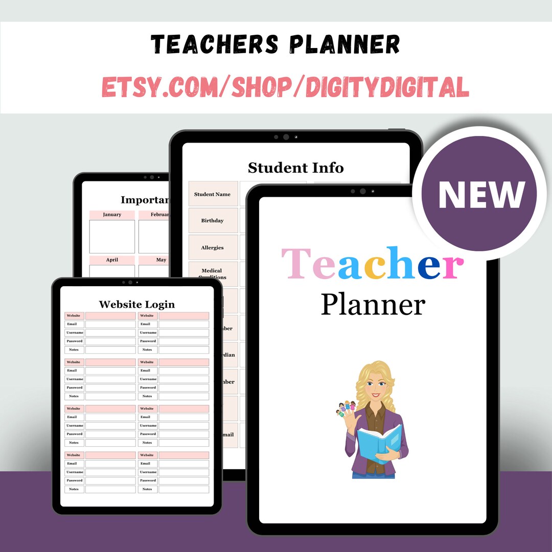 Teachers Planner Printable Teaching Journal Gift for School Teachers ...