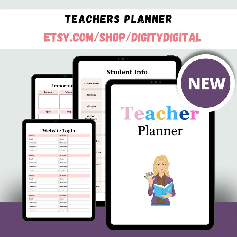 Teachers Planner Printable Teaching Journal Gift for School Teachers ...